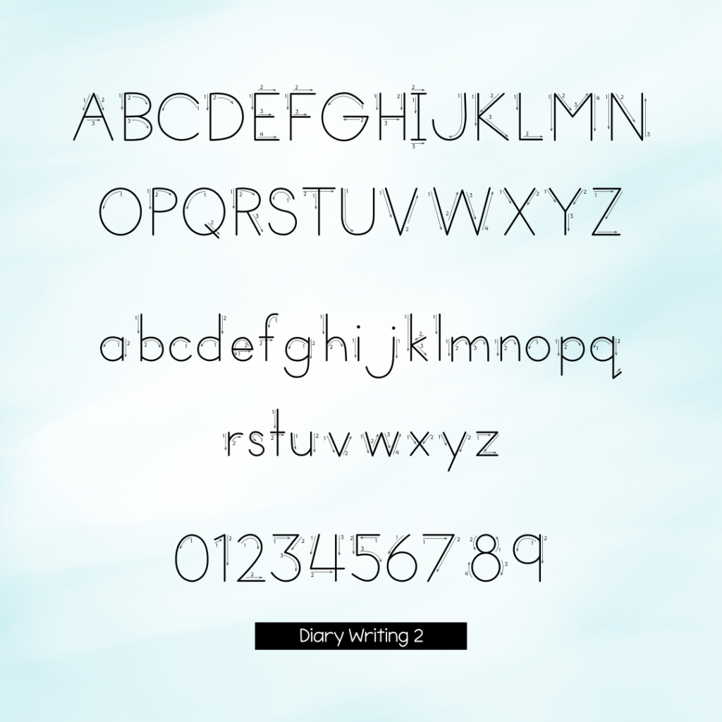 Tracing Letters Font for Writing Practice, Handwriting Font with Arrows ...